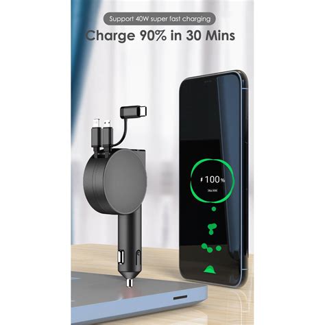 Incarcator Auto Super Fast Charge 60W Cu Cablu Retractabil 3 In 1