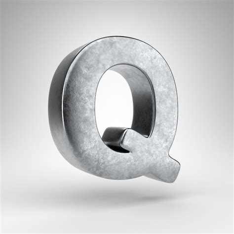 Letra Q maiúscula em fundo branco Fonte renderizada 3D Gun metal