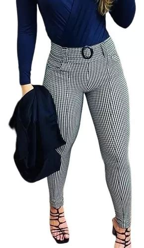 Calça Xadrez Grossa Cintura Alta Jacquard Feminina Cinto MercadoLivre