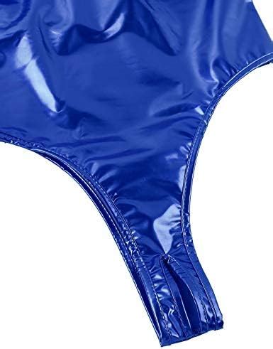 Inlzdz Damen Wetlook Ouvert Body Lack Leder Bodysuit Brustfrei Overalls