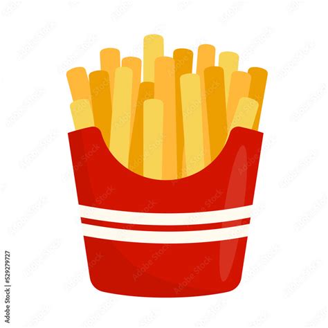 Box Of French Fries Flat Vector Illustration Clipart Isolated On White