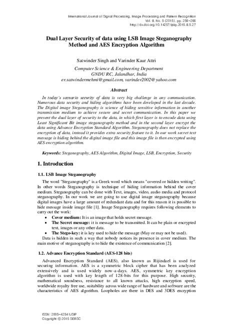 pdf dual layer security of data using lsb image steganography method and aes encryption