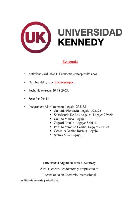Actividad N 1 DE Economia Trabajo Grupal Economía Actividad evaluable
