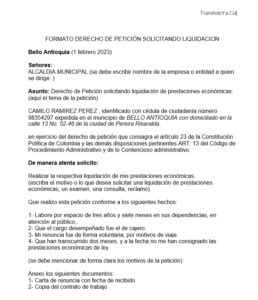 Modelo de Carta para solicitar liquidación laboral Colombia
