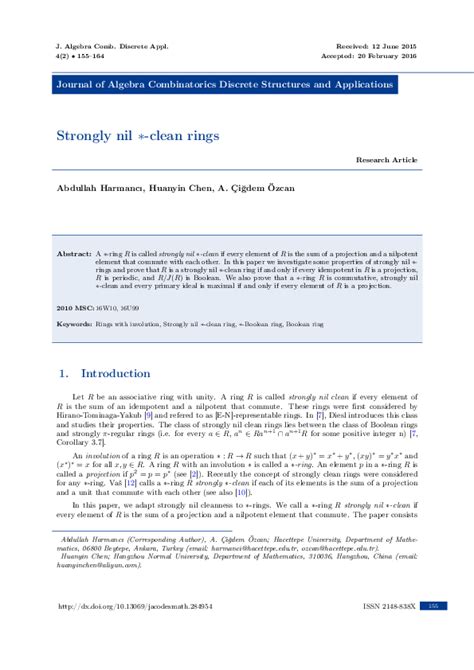 pdf strongly nil clean rings journal of algebra combinatorics discrete structures and