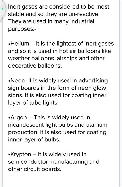 Find Out The Application Of All The Inert Gases Prepare A Chart And