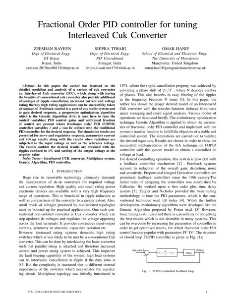 pdf fractional order pid controller for tuning interleaved cuk converter