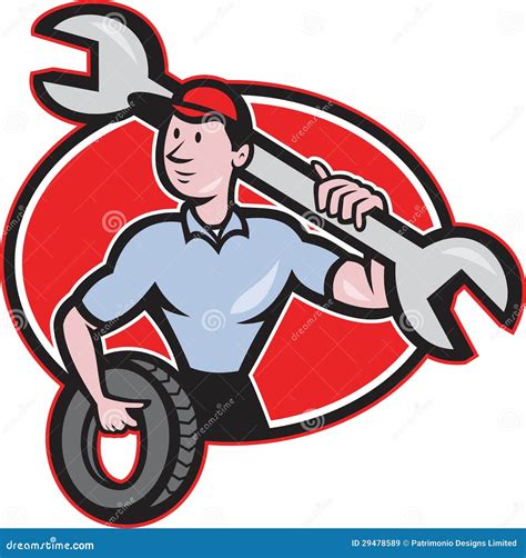 Mechanic With Tire Socket Wrench And Tire Stock Vector Illustration