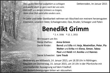 Traueranzeigen Von Benedikt Grimm OstalbTrauer
