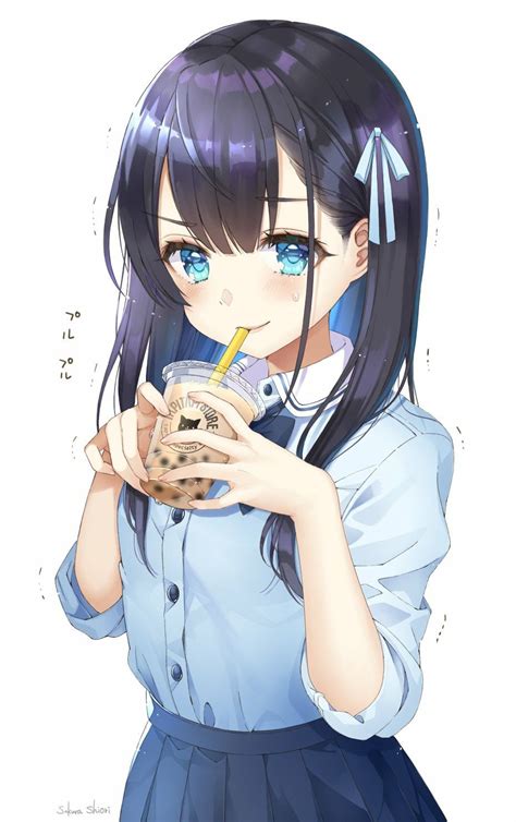 Tổng hợp ảnh anime nữ uống trà sữa đáng yêu và thơm ngon