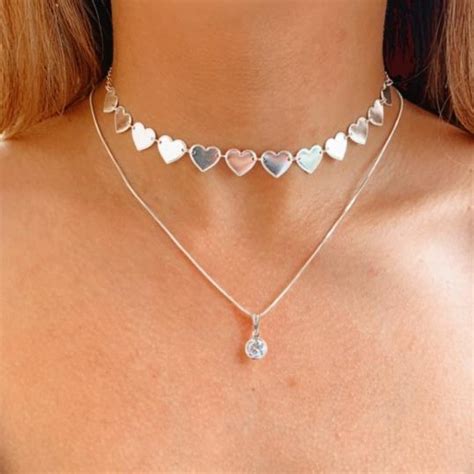 Corrente De Prata 925 Veneziana 50cm Ponto De Luz Coração Escorrega