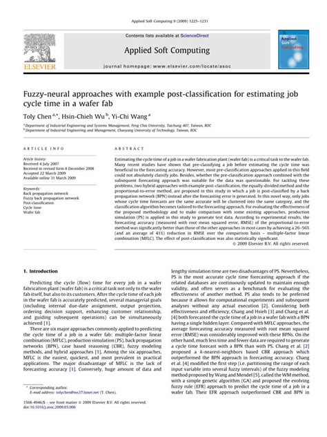 pdf fuzzy neural approaches with example post classification for estimating job cycle time in