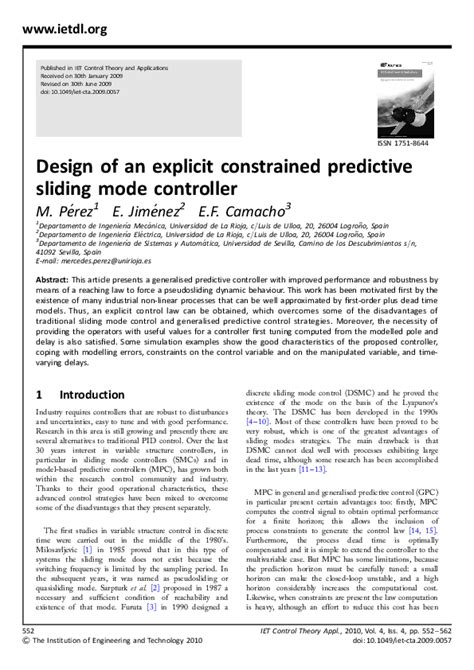 pdf design of an explicit constrained predictive sliding mode controller emilio jimenez