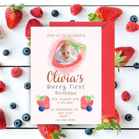 Berry First Birthday Invitation Template Free Web Check Out Our