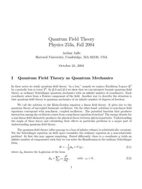 quantum field theory notes by jaffe pdf quantum field theory eigenvalues and eigenvectors
