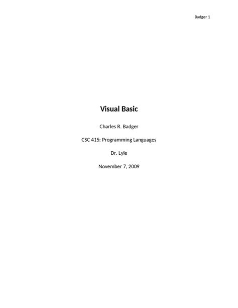 visual basic programming language project csc 415 docsity