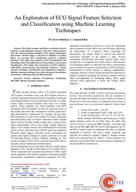 pdf an exploration of ecg signal feature selection and classification using machine learning