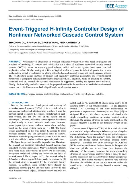 pdf event triggered h infinity controller design of nonlinear networked cascade control system