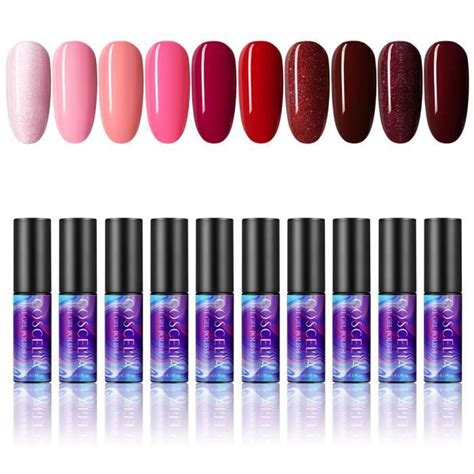 COSCELIA Kit de 10 Couleurs Vernis à Ongles Gel Semi Permanent 5ml Gel
