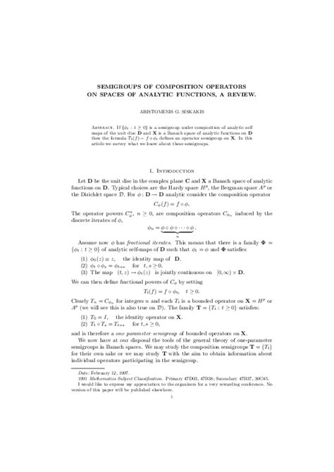 pdf semigroups of composition operators on spaces of analytic functions a review