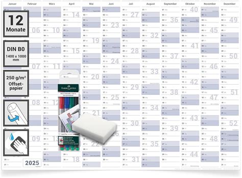 Gigatime Din B Jahresplaner Abwischbarer Wandkalender Wandplaner