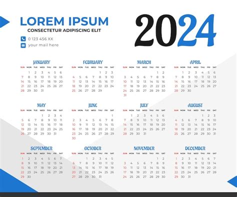 Plantilla De Calendario 2024 Vector Premium