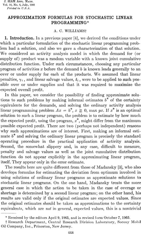 approximation formulas for stochastic linear programming siam journal on applied mathematics