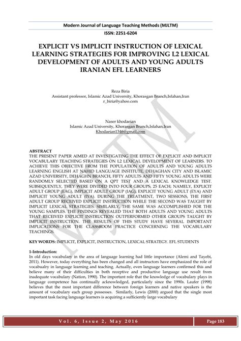 pdf explicit vs implicit instruction of lexical learning strategies for improving l2 lexical