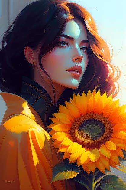 Premium AI Image A Woman With A Sunflower On Her Head