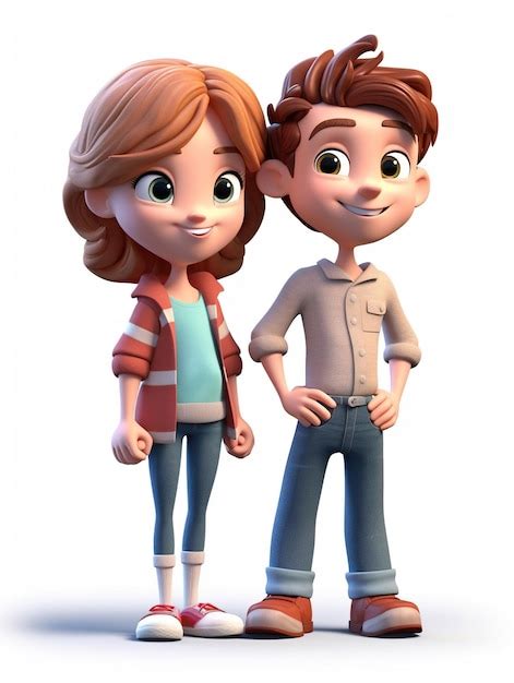 Um Personagem De Desenho Animado Um Menino E Uma Menina Um Ao Lado