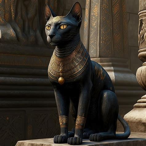 Gato Negro Estatua Dorada De La Antigua Diosa Egipcia Bastet Foto Premium