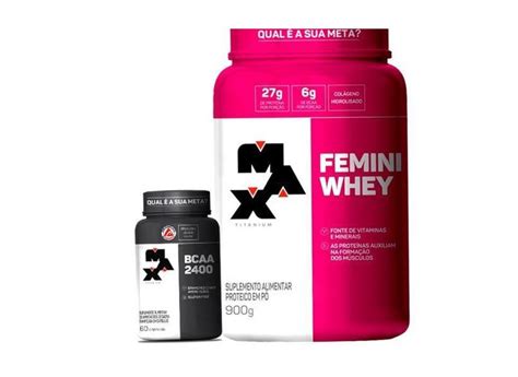 Kit Feminino Whey Protein Colageno Bcaa Max Titanium Mulheres