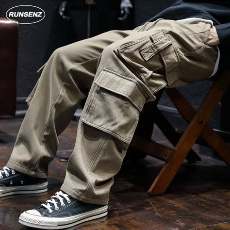 M 8XL High End Baggy Cargo Pants Men Plus Size Multi Pocket Straw Loose