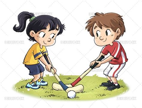 ilustración de niño y niña jugando hockey sobre césped Dibustock