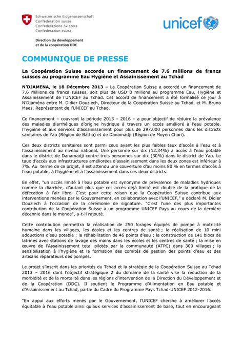 COMMUNIQUE DE PRESSE Accord Pour La Construction Du Centre
