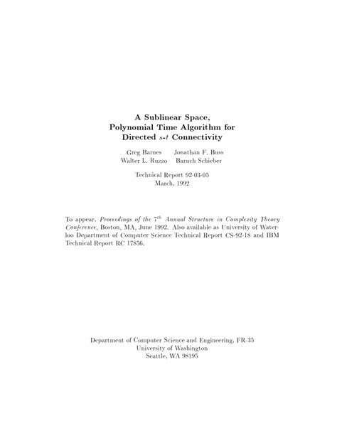 pdf a sublinear space polynomial time algorithm for directed s t connectivity