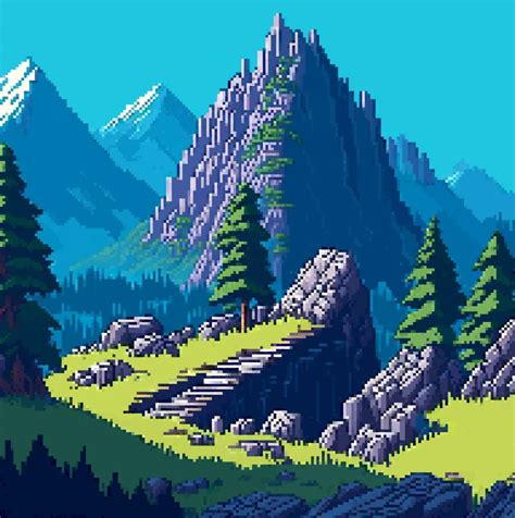 Landscape Bit Pixel Art Summer Natural Landscape Mountain Scenery
