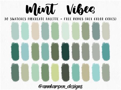 Mint Vibes Procreate Palette 30 HEX Color Codes Instant Digital