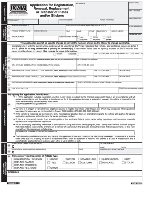 Fillable Application For Registration Renewal Replacement Or Transfer