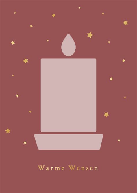 Rode Kerstkaart Met Kaars En Gouden Sterretjes Kaartje2go