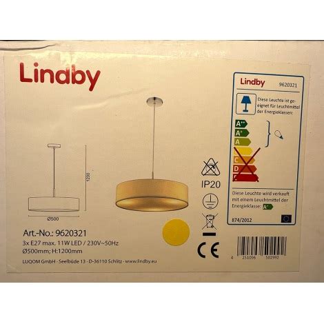 Lindby Hängeleuchte an Schnur SEBATIN 3xE27 11W 230V Beleuchtung de