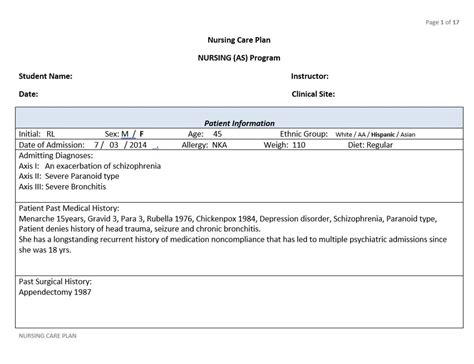 Nursing Care Plan Schizophrenia Printable PDF Immediate Etsy