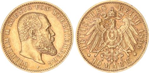 Württemberg 10 Mark 1896 König Wilhelm II 1891 1918 vz mit leichter