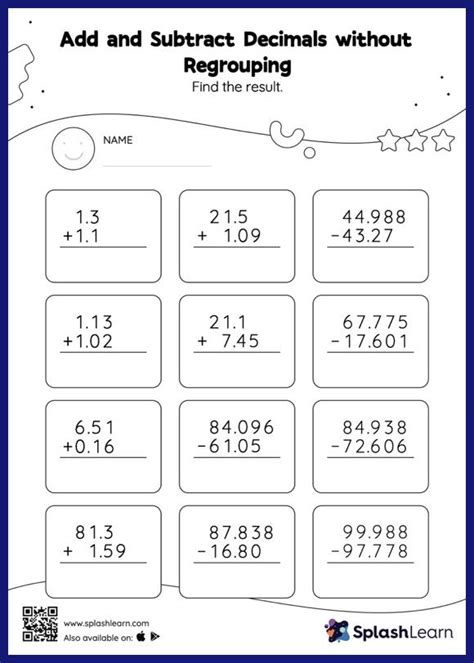 Addition And Subtraction Of Decimals To Thousandths Math Worksheets