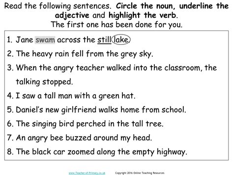 Parts Of Speech Worksheet English Year