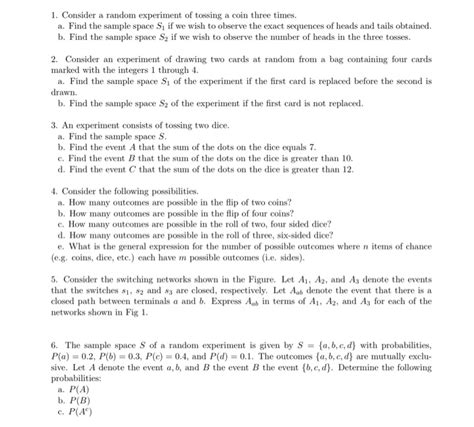 solved 1 consider a random experiment of tossing a coin