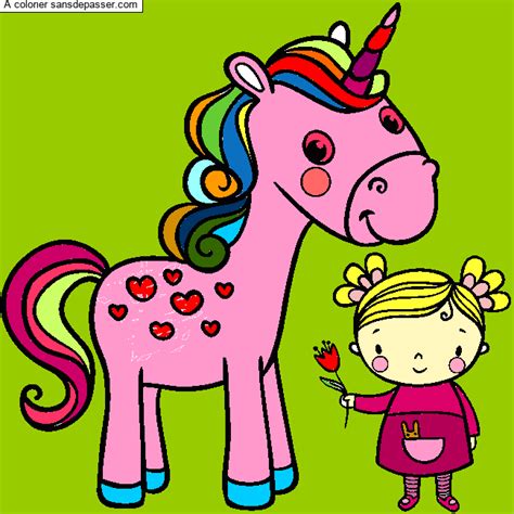 Dessin colorié Coloriage La licorne et la petite fille par un invité