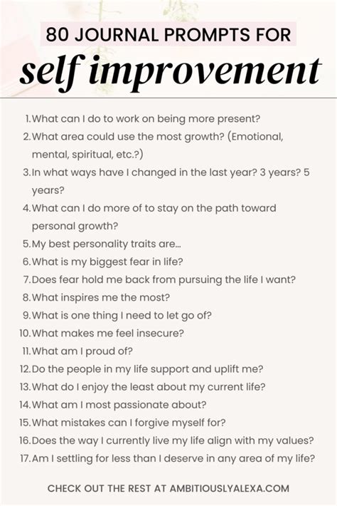 80 Motivating Self Improvement Journal Prompts Ambitiously Alexa