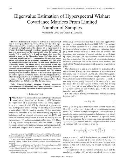 pdf eigenvalue estimation of hyperspectral wishart covariance matrices from limited number of
