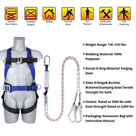 TT TRSMIMA Safety Harness Fall Protection Kit Full Body Roofing